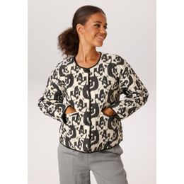 Steppjacke Aniston CASUAL, Damen, Gr. 36, hellbeige, schwarz, Steppware, Obermaterial: 100% Polyester. Futter: 100% Polyester, bedruckt, gemustert, l&auml;ssig geschnitten h&uuml;ftlang, Rundhals, eingefasste Kante, Jacken Steppjacke, mit extravagantem, grafischen Muster