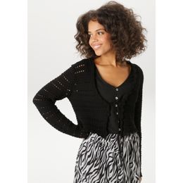 Aniston CASUAL Damen Strickjackeschwarz, Gr. 46, unifarben, Strick, Obermaterial: 100% Baumwolle, Strickjacken, im trendigen Ajour-Muster-Mix