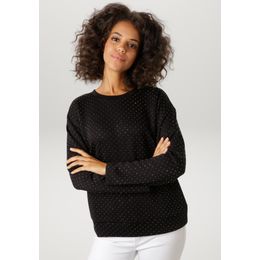 Sweatshirt Aniston CASUAL, Damen, Gr. 36, schwarz, Jersey, Obermaterial: 50% Viskose, 45% Polyester, 5% Elasthan, Glitzermuster, unifarben, l&auml;ssig geschnitten h&uuml;ftlang, Rundhals, Sweatshirts Sweatshirt, allover mit kleinen Glitzersteinchen Verziert