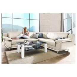 Ecksofa Trendmanufaktur "Rondo wahlweise mit Schlaffunktion, bequeme Armlehnen", wei&szlig; (altwei&szlig;), B:267cm H:85cm T:247cm, Microfaser PRIMABELLE (100% Polyester);Kunstleder SOFTLUX;Struktur (54% Polyacryl, 46% Polyester);NaturLEDER (echtes Rindsleder) in Sitz und R&uuml;cken, Korpus Kunstleder SOFTLUX, Sofas, Ecksofa, L-Form, wahlw.mit Federkern, F&uuml;&szlig;e chromfarben, Unser Dauertiefpreis