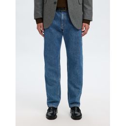 Straight-Jeans Selected "SLH196-STRAIGHT BEN KORI JEANS NOOS", Herren, Gr. 34, L&auml;nge 32, blau (medium blau denim detail:203), Denim/Jeans, Obermaterial: 99% Baumwolle, 1% Elasthan, unifarben, straight fit, Jeans Straight-Jeans