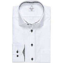 Langarmhemd MARVELIS, Herren, Gr. 48, N-Gr, wei&szlig;, schwarz, Web, Obermaterial: 100% Baumwolle, tailliert normal, 2-Knopf-Manschette, Hemden, New-Kentkragen, Businesshemd, modern fit, b&uuml;gelfrei