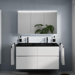 evineo ineo5 evo Unterschrank B: 120 cm mit 4 Ausz&uuml;gen, Slim-Doppelwaschtisch schwarz matt, mit ineo5 evo Spiegelschrank,,