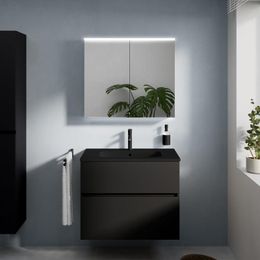 evineo ineo5 evo Unterschrank B: 80 cm mit 2 Ausz&uuml;gen, Slim-Waschtisch schwarz matt, mit ineo5 evo Spiegelschrank,,