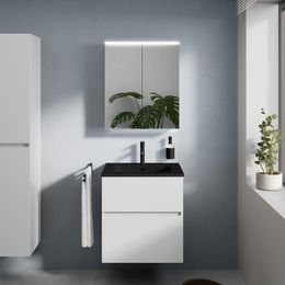 evineo ineo5 evo Unterschrank B: 60 cm mit 2 Ausz&uuml;gen, Slim-Waschtisch schwarz matt, mit ineo5 evo Spiegelschrank CH,,