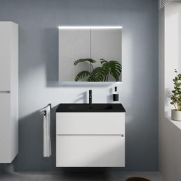 evineo ineo5 evo Unterschrank B: 80 cm mit 2 Ausz&uuml;gen, Slim-Waschtisch schwarz matt, mit ineo5 evo Spiegelschrank CH,,