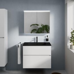 evineo ineo5 evo Unterschrank B: 80 cm mit 2 Ausz&uuml;gen, Slim-Waschtisch schwarz matt, mit ineo5 evo Spiegelschrank,,