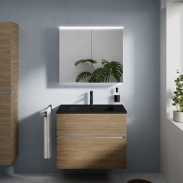 evineo ineo5 evo Unterschrank B: 80 cm mit 2 Ausz&uuml;gen, Slim-Waschtisch schwarz matt, mit ineo5 evo Spiegelschrank,,