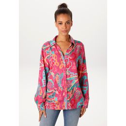Hemdbluse Aniston CASUAL, Damen, Gr. 40, pink, dunkelgr&uuml;n, smaragdgr&uuml;n, hellgr&uuml;n, rot, beige, hellbraun, lachs, ocker, Web, Obermaterial: 100% Viskose, Paisley, bedruckt, gebl&uuml;mt, figurumspielend h&uuml;ftbedeckend, Krempel&auml;rmel 1-Knopf-Manschette, Blusen Hemdbluse, mit farbenfrohem, grafischen Druck