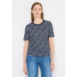 Rundhalsshirt Cecil, Damen, Gr. L (42), universal blau, Web, 50% Baumwolle, 50% Modal, gemustert, comfort fit normal, Rundhals, abgesteppt, Shirts Rundhalsshirt, Rundhalsausschnitt