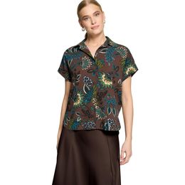 Klassische Bluse Zero "Damen kurzarm mit Print", Damen, Gr. 34, braun (braun, petrol), Obermaterial: 60% Viskose, 40% Baumwolle, bedruckt, l&auml;ssig geschnitten normal, Blusen Bluse