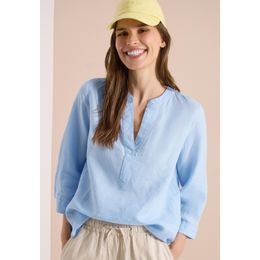 Shirtbluse Cecil, Damen, Gr. L (42), fresh water blau, Web, 100% Leinen, unifarben, klassisch normal, Rundhals, B&uuml;ndchen, Blusen, aus Leinen