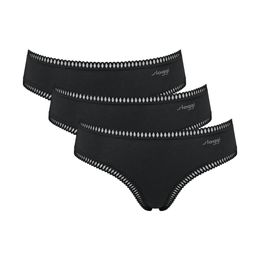 Hipster Sloggi "GO Crush Hipster C3P", Damen, Gr. L, schwarz, Single Jersey, Obermaterial: 95% Baumwolle, 5% Elasthan, k&ouml;rpernah, Unterhosen, mit Spitzendetails