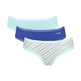 Hipster Sloggi "GO Crush Hipster C3P", Damen, Gr. L, bunt (blau, light combination), Single Jersey, Obermaterial: 95% Baumwolle, 5% Elasthan, k&ouml;rpernah, Unterhosen, mit Spitzendetails