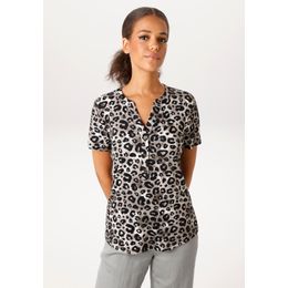 Schlupfbluse Aniston CASUAL, Damen, Gr. 38, bunt (hellgrau, grau, schwarz, wei&szlig;), Single Jersey, Obermaterial: 95% Viskose, 5% Elasthan, bedruckt, gemustert, figurumspielend h&uuml;ftbedeckend, V-Ausschnitt, Blusen Schlupfbluse, mit extravagantem Animal-Print- jedes Teil ein Unikat