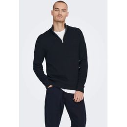 Only & Sons Strickpullover ONLY & SONS "OS Knit", Herren, Gr. S, blau (schwarz navy), Strick, Obermaterial: 88% Baumwolle, 12% Nylon, unifarben, normal normal, hoch geschlossener Ausschnitt, gerader Abschluss, Pullover Strickpullover
