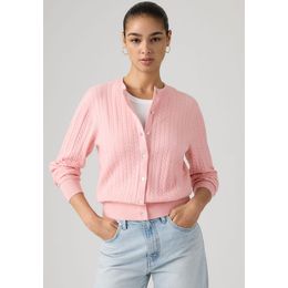 Levi's Strickjacke LEVI'S "TARA SUPER SOFT C", Damen, Gr. L (40), coral blush cable stitch, Strick, Obermaterial: 53% Baumwolle, 32% Polyester, 13% Polyamid, 2% Elasthan, normal normal, Rundhals, B&uuml;ndchen, Strickjacken Strickjacke, mit Knopfverschluss