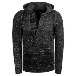 Rusty Neal 1/2 Zip Grobstrick Kontrast Kapuzen-Pullover