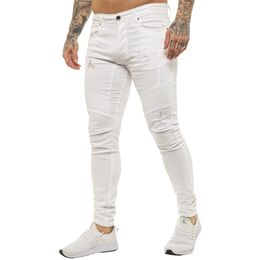 Enzo | Herren Skinny Stretch Biker Denim Jeans - Wei&szlig;