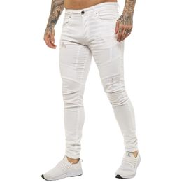 Enzo | Herren Skinny Stretch Biker Denim Jeans - Wei&szlig;