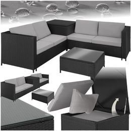 TecTake&reg; Rattan Lounge, f&uuml;r 4 Personen, gro&szlig;e Aufbewahrungsbox, mit Sicherheitsglasplatte