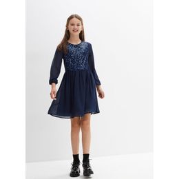 bonprix Chiffonkleid, blau, Gr.176, Festliches M&auml;dchen Kleid mit sch&ouml;nen Pailletten