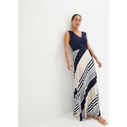 bonprix Maxikleid aus softem Viskose-Mix, blau, Gr.48/50 (XL), sommerliches Maxikleid mit bedrucktem Rock, aus Viskose