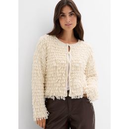 bonprix Grobstrickjacke, beige, Gr.52/54 (XXL), Trendy Strickjacke mit &uuml;berschnittener Schulter
