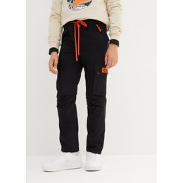 bonprix Schlupfhose mit Cargotaschen Regular Fit, schwarz, Gr.176, Coole Schlupfhose f&uuml;r Jungen in Cargo-Optik mit Kontrastdetails, aus 100% Baumwolle