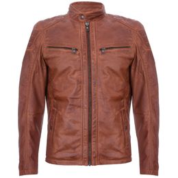 Vintage-gesteppte Racing-Bikerjacke aus marineblauem Leder mit Rei&szlig;verschluss