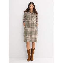 bonprix Hemdblusenkleid aus reiner Baumwolle, gr&uuml;n, Gr.40, Bequemes Kleid mit Knopfleiste und verstellbaren &Auml;rmeln, aus 100% Baumwolle