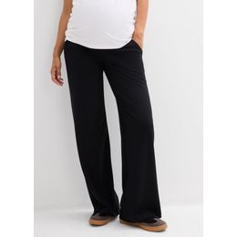 bonprix Weiche Umstandshose aus bequemen Punto di Roma weites Bein, schwarz, Gr.56/58 (3XL), Bequeme Hose f&uuml;r die Schwangerschaft mit Taschen