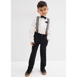 bonprix Langarmhemd Stretch-Hose Hosentr&auml;ger und Fliege (4-tlg.Set), wei&szlig;, Gr.116, Cooles Set f&uuml;r Jungen, bestehend aus einem Hemd, einer Chino-Hose mit verstellbaren Hosentr&auml;gern und einer Fliege, aus 100% Baumwolle