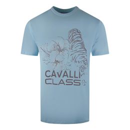 Cavalli Class Blumentiger-Design Hellblaues T-Shirt