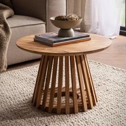 FineBuy Couchtisch Akazie Massivholz rund 60 cm Wohnzimmertisch Lamellenfu&szlig;