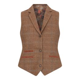 Tailored Fit Tweedweste f&uuml;r Damen in Eichenbraun mit Fischgr&auml;tenmuster