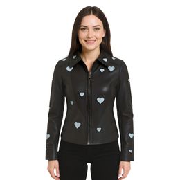 Schwarze Bikerjacke aus Leder mit Herzen f&uuml;r Damen &ndash; Malta
