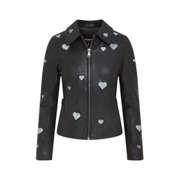 Schwarze Bikerjacke aus Leder mit Herzen f&uuml;r Damen &ndash; Wynyard