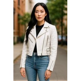 Wei&szlig;e kurze Brando-Bikerjacke aus Leder f&uuml;r Damen &ndash; Durban