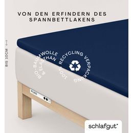 Spannbettlaken Schlafgut "PURE TOPPER Bio-Baumwolle mit Elasthan 170 g/m&sup2; f&uuml;r Topper bis 10 cm", blau (blau deep), 1 Stk., Jersey-Elasthan, 120-130x200-220 10cm, Jersey-Elasthan, Obermaterial: 95% Baumwolle, 5% Elasthan, Bettlaken, Spannbettlaken, PREMIUM Laken f&uuml;r Matratzen bis 10 cm H&ouml;he, dehnbar, blickdicht