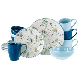 Kombiservice Creatable "Candy Drops, Kombi-Service 16-tlg.", blau (blau mix, bunt), 16 Stk., Steinzeug, Geschirr-Sets, Kombiservice, Unregelm&auml;&szlig;ige bunte Punkte, Gute Laune Geschirr, Frisch, Freundlich
