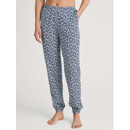 Pyjamahose Calida "Favourites Sleep", Damen, Gr. L (48/50), N-Gr, blau (peacoat blau), Interlock, Obermaterial: 100% Baumwolle, gemustert, bequem lang, Hosen Pyjamahose, seitliche Eingrifftaschen, Interlock-Qualit&auml;t, Cotton, weich
