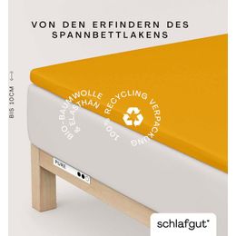 Spannbettlaken Schlafgut "PURE TOPPER Bio-Baumwolle mit Elasthan 170 g/m&sup2; f&uuml;r Topper bis 10 cm", gelb (gelb deep), 1 Stk., Jersey-Elasthan, 120-130x200-220 10cm, Jersey-Elasthan, Obermaterial: 95% Baumwolle, 5% Elasthan, Bettlaken, Spannbettlaken, PREMIUM Laken f&uuml;r Matratzen bis 10 cm H&ouml;he, dehnbar, blickdicht