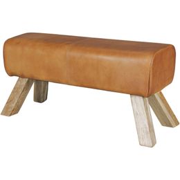 Wohnling WL5.105 Design Lederhocker mit Massivholz Beinen 90x30x43 cm