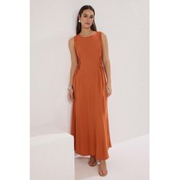 &Auml;rmelloses, gerades Damen-Midikleid f&uuml;r Freizeit und Alltag