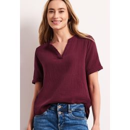 Kurzarmbluse Street One, Damen, Gr. 34, truffle rot, Web, 100% Baumwolle, unifarben, normal normal, Rundhals, B&uuml;ndchen, Blusen, aus reiner Baumwolle