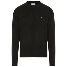 Strickpullover Calvin Klein Jeans, Herren, Gr. L, schwarz, Strick, Obermaterial: 100% Baumwolle, unifarben, regular fit normal, Rundhals, B&uuml;ndchen, Pullover Strickpullover, Rundhalsausschnitt, Regular Fit