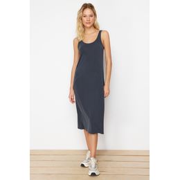 Graues, gerades, &auml;rmelloses Midikleid f&uuml;r Damen, l&auml;ssig/alltagstauglich