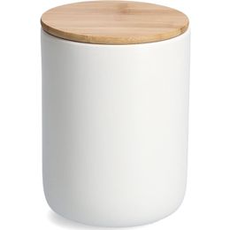Vorratsdose zeller PRESENT, wei&szlig; (wei&szlig;, natur), H:17,7cm &Oslash;:13cm, Bambus, Steinzeug, Lebensmittelaufbewahrungsbeh&auml;lter, Vorratsdose, mit Bambusdeckel