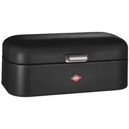 Brotkasten Wesco "Grandy - Brotdose", schwarz (mattschwarz), B:25,5cm H:16,5cm L:41cm, Stahlblech, Lebensmittelaufbewahrungsbeh&auml;lter, Brotkasten, L&uuml;ftungsl&ouml;cher auf der R&uuml;ckseite, Metallschaniere